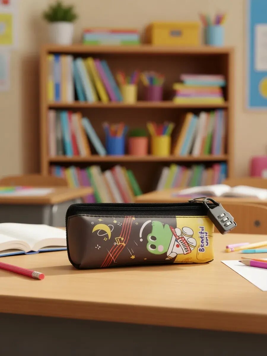 Пенал школьный, ПВХ, с кодовым замком, 2 отделения, 22x9x4 см