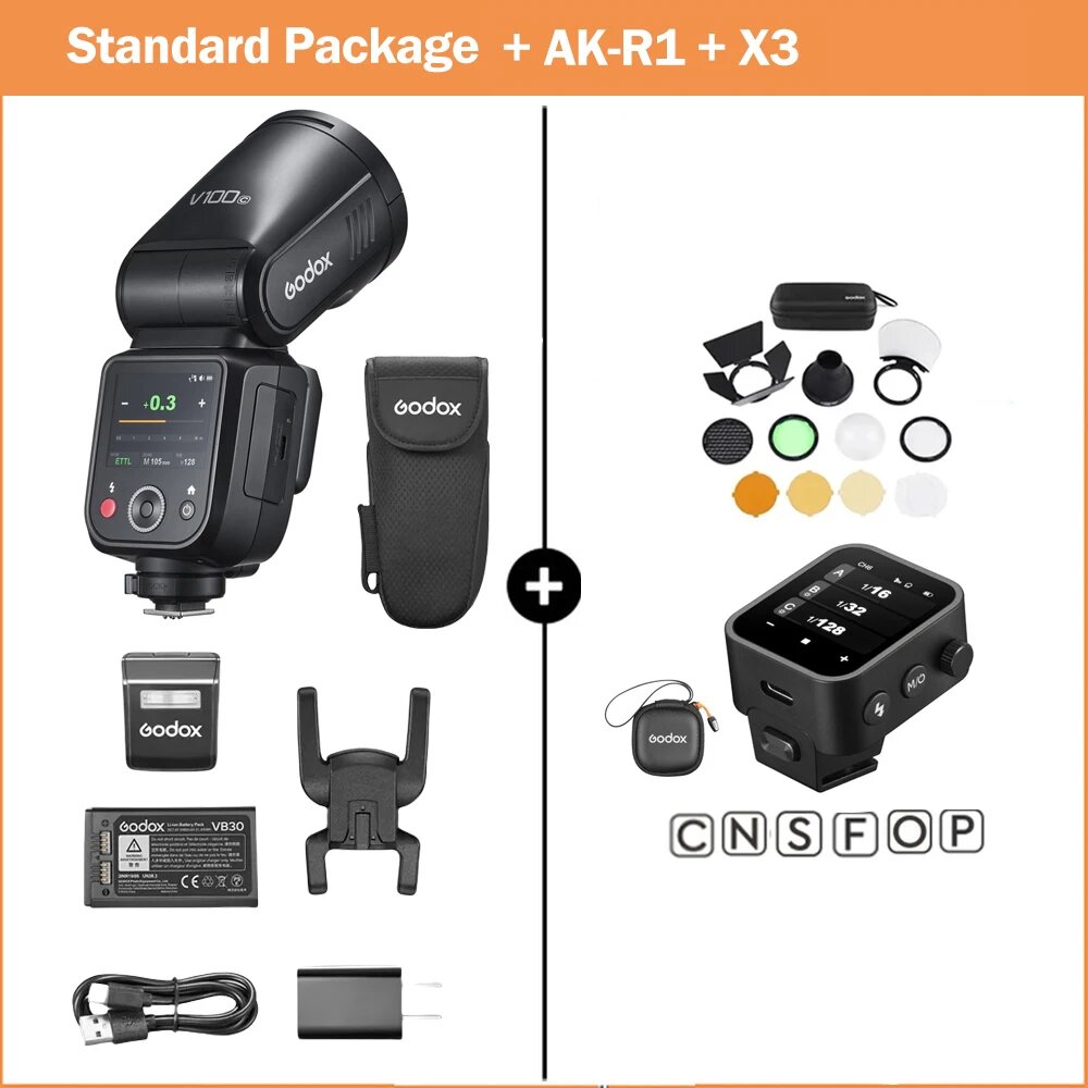 Godox V100 Круглая вспышка для Canon Nikon Sony Fuji Olympus For Olympus, V100 X3 AK-R1