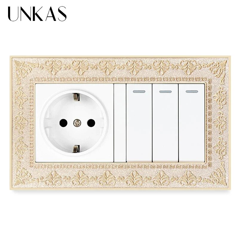 UNKAS Выключатель/Розетка 3 Gang, White, 2 Way