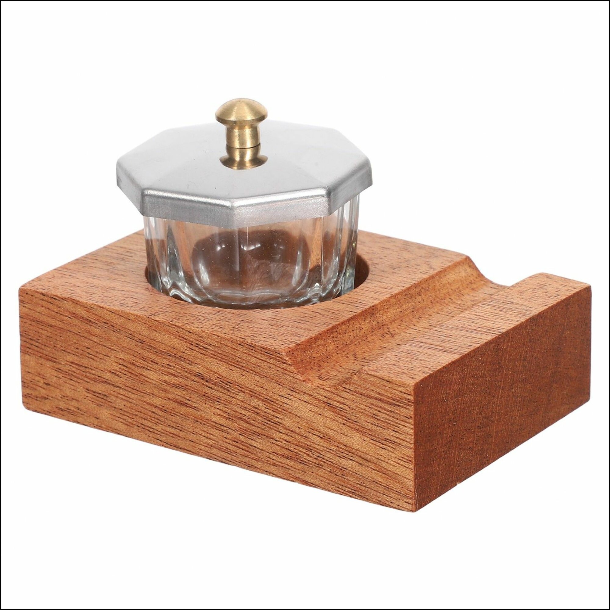 Деревянная подставка для перьев с наклонным держателем и стеклянной чернильницей для хранения на столе