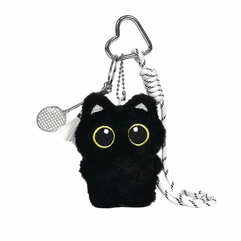 Мягкая игрушка черный котенок с пищалкой, милый подвесной брелок для рюкзака и ключей