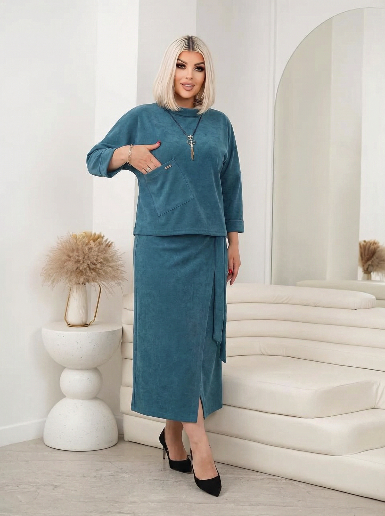 Комплект одежды Костюм с юбкой Темми Тесла терракот/синий/морская волна