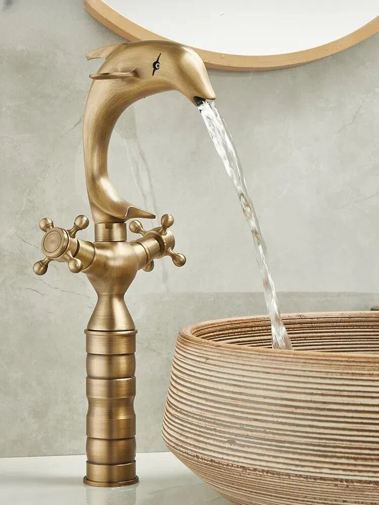 Смеситель для раковины Dolphin в форме дельфина, латунь, двойная ручка с одним отверстием, модель BNST8690F