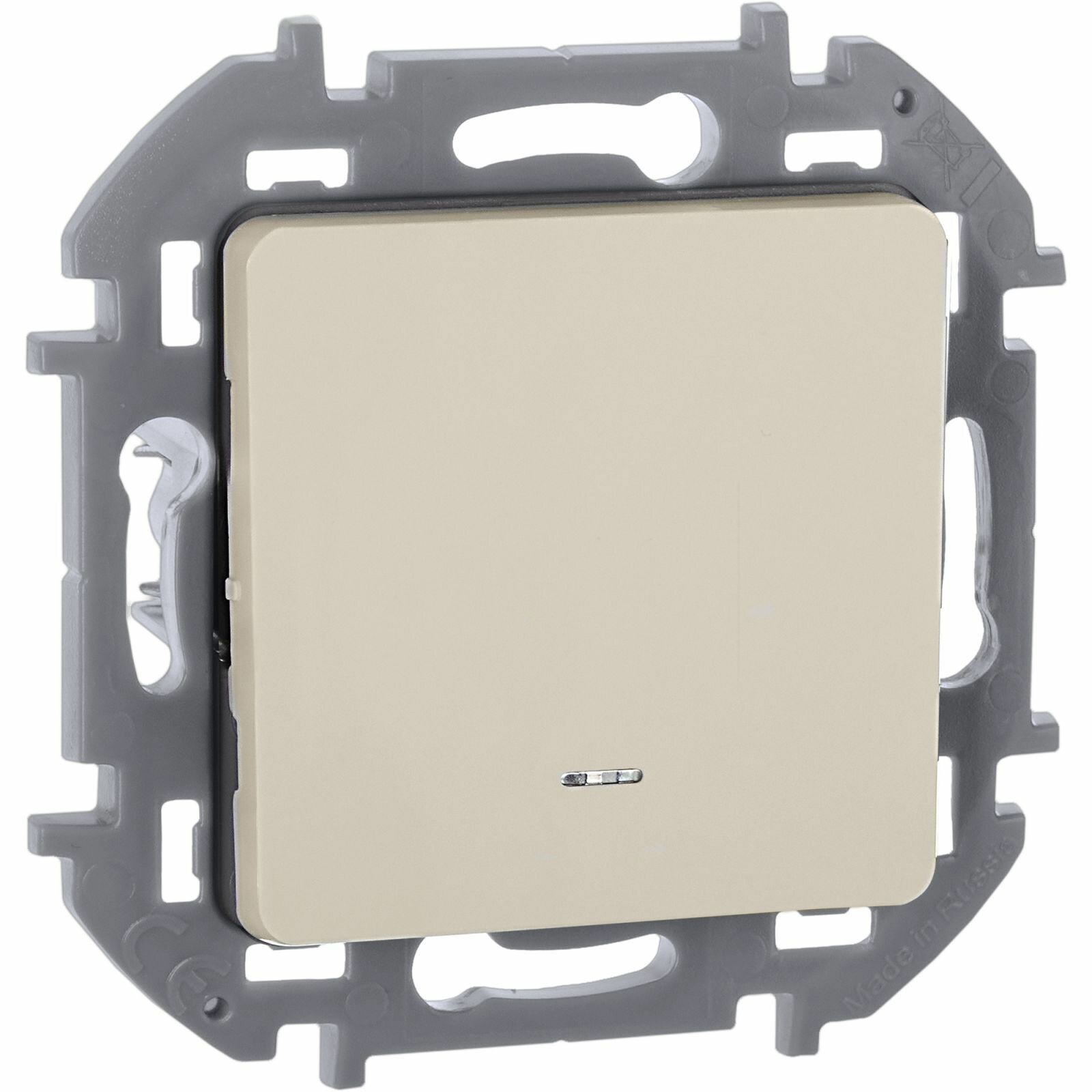 Выключатель IEK INSPIRIA, одноклавишный, проходной, с подсветкой, индикацией, 10АХ, безвинтовое крепление, слоновая кость