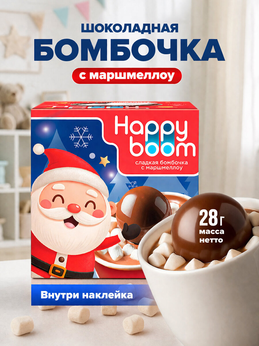 Шоколадная бомбочка Happy Boom, с маршмеллоу, для горячего шоколада