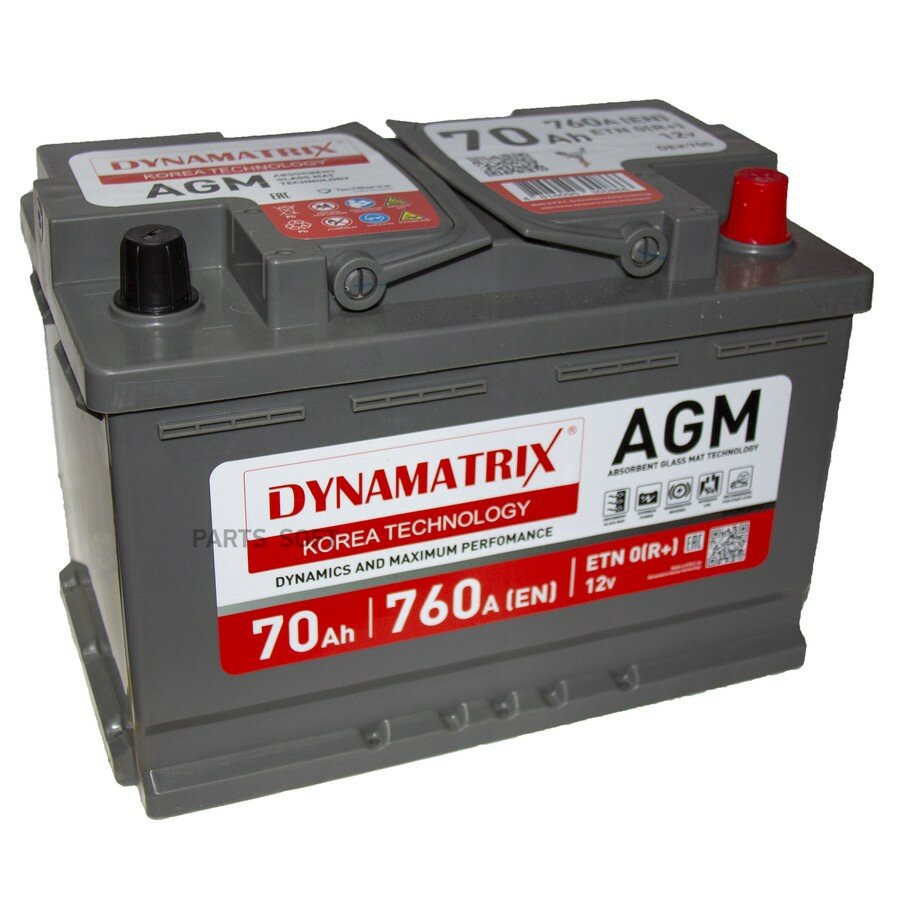 AGM аккумулятор 12V 70Ah 760A ETN 0(R+) B13 278x175x190 20,6kg от официального дистрибьютора, DYNAMATRIX-KOREA, артикул DEK700