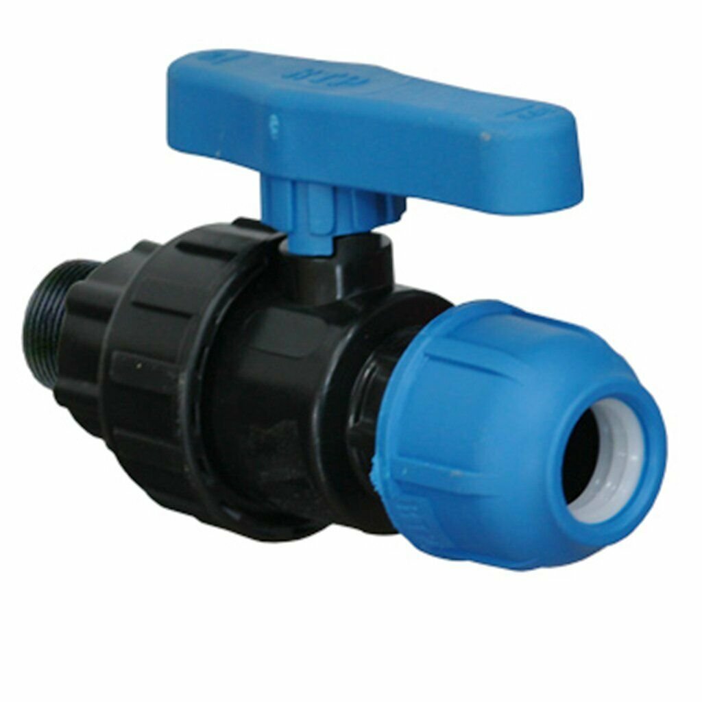 ПНД кран РосТурПласт d25х3/4 дюйма с наружной резьбой для холодного водоснабжения, полипропилен, 16 бар, Россия