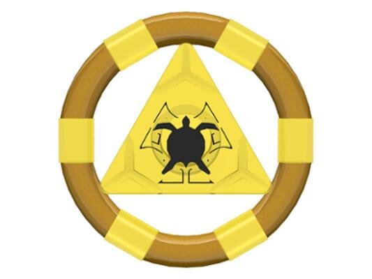 Деталь Lego 87748pb02 Ring with Center Triangle with Gold Bands and Turtle Pattern (Atlantis Treasure Key)