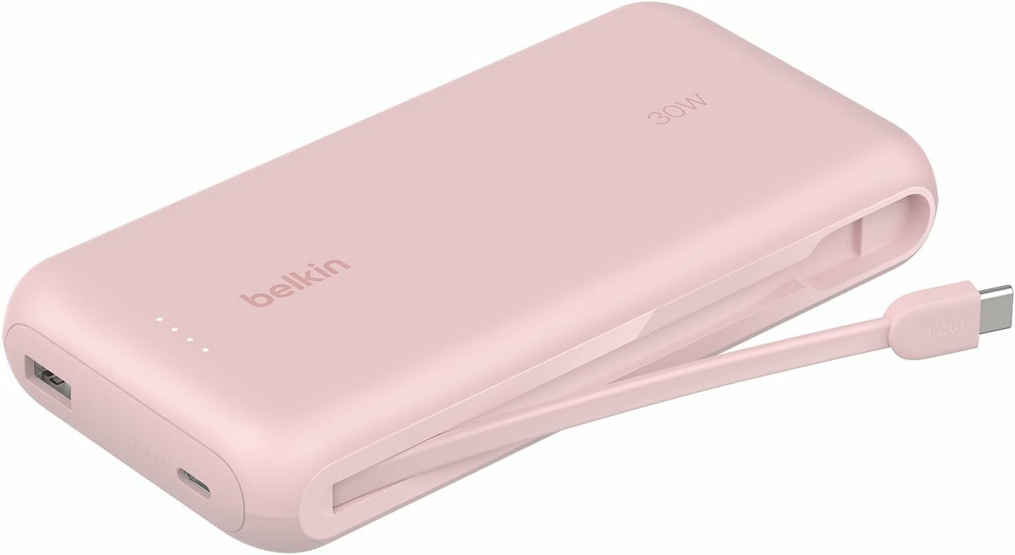 Внешний аккумулятор Belkin BoostСharge Power Bank 20000mAh USB-A / USB-C 30W со встроенным кабелем USB-C Pink