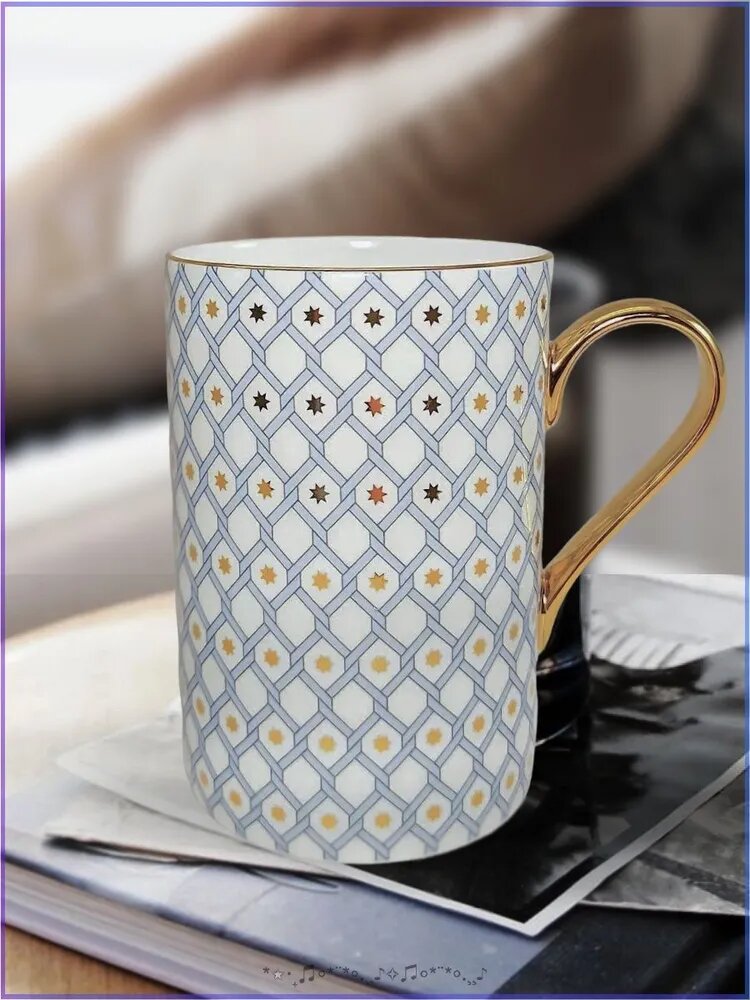 Imperial Porcelain Кружка Азур 1 костяной фарфор 400 мл для чая с золотой ручкой 1 шт
