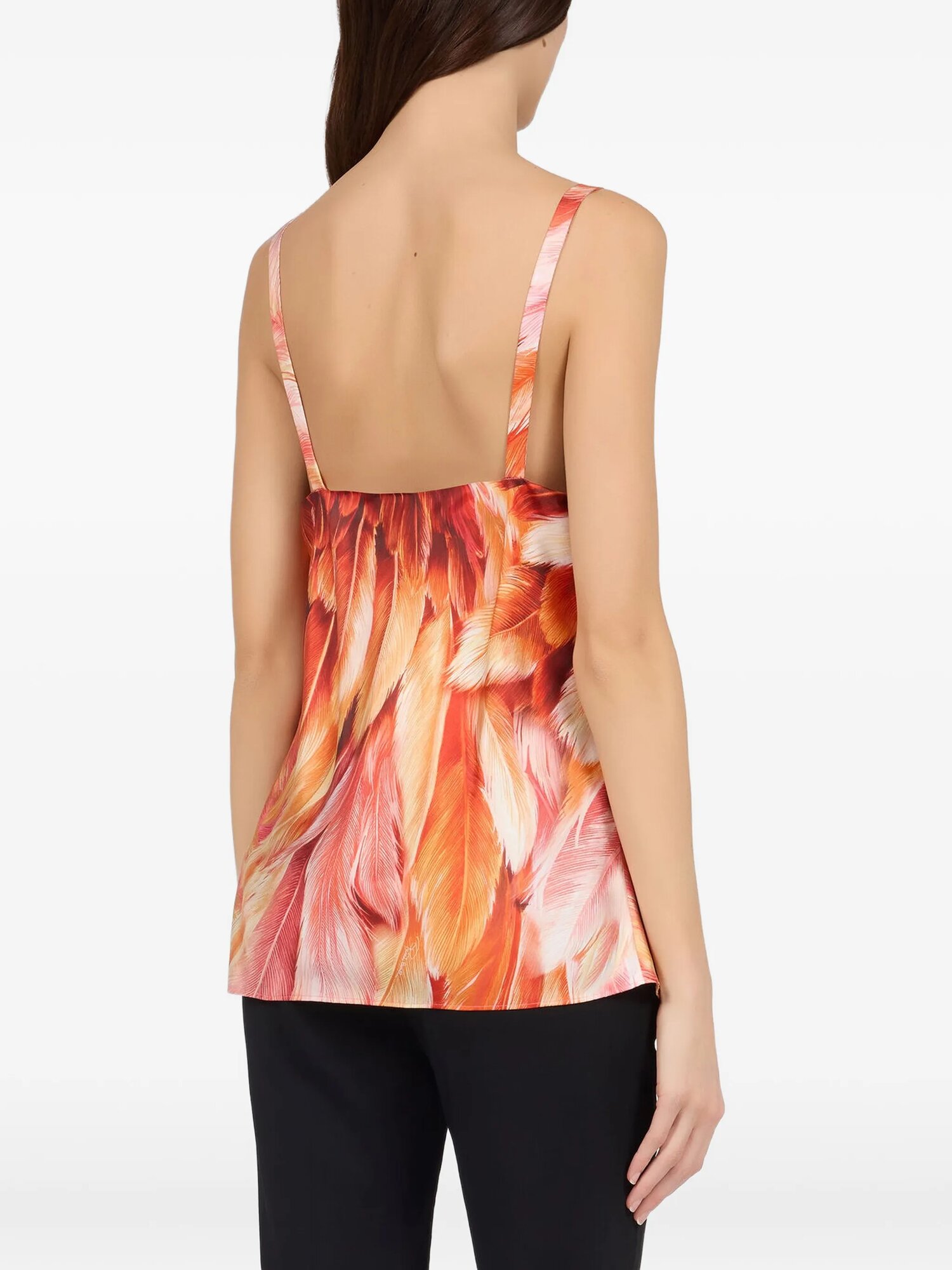 Топ Roberto Cavalli Feather-print silk top, размер 44, красный — фото 1