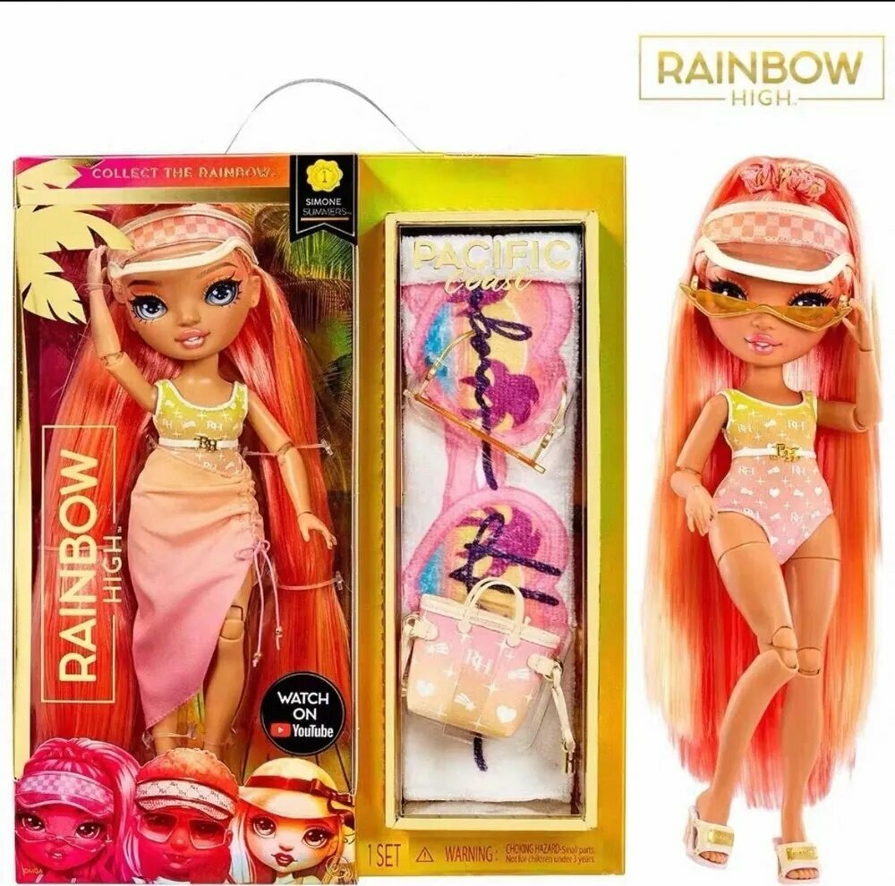 Rainbow High Pacific Coast Simone Summers-Sunrise (Orange) Fashion Doll Пляжная модная кукла School