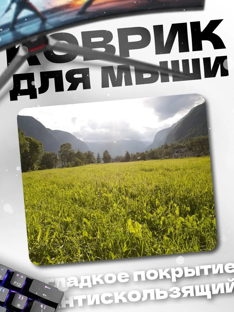 Коврик для мыши Зеленый луг в горах