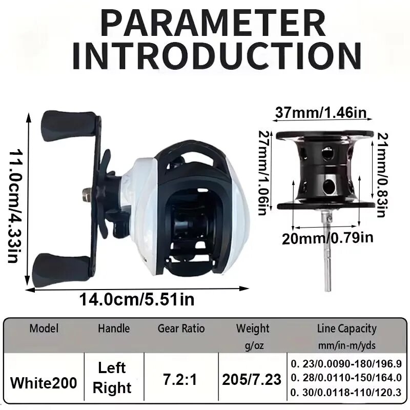 Катушка Baitcasting Reel 18+1 подшипников, Белый/черный — фото 1