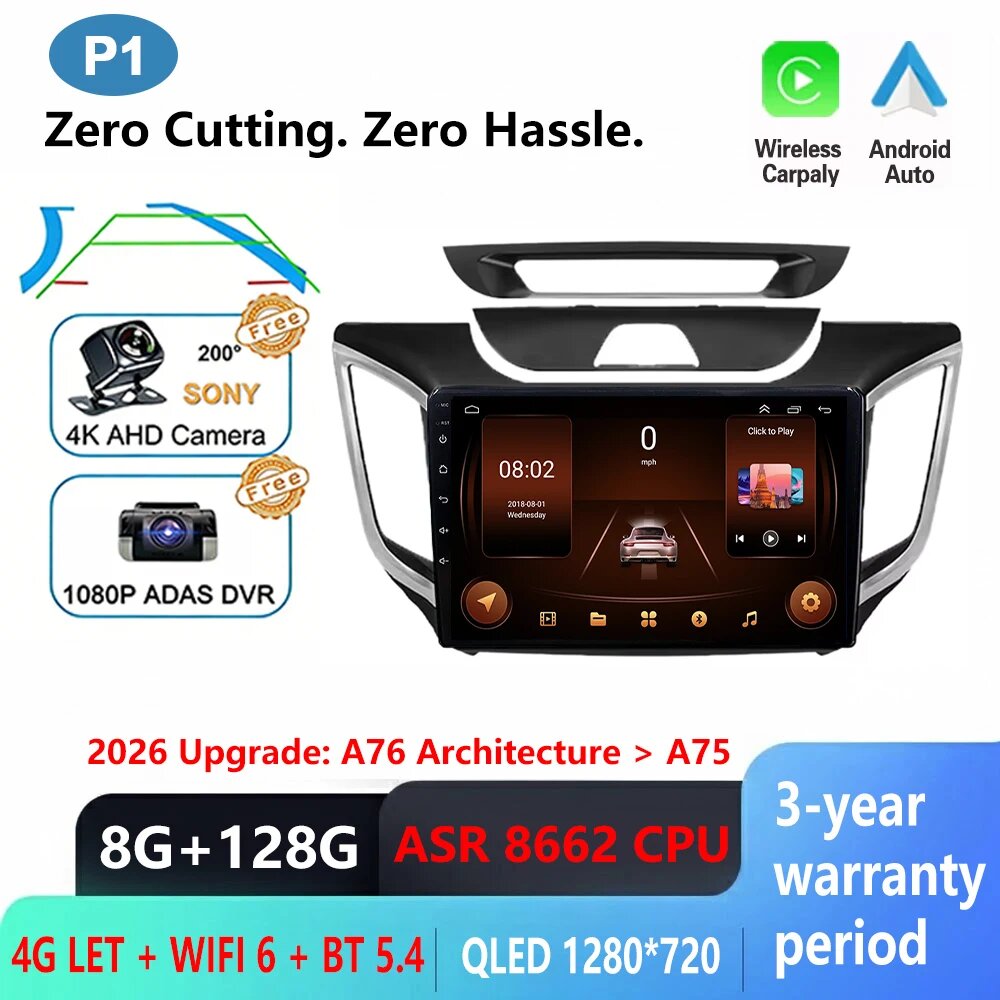 Автомагнитола Android 16 для Hyundai Creta IX25 2015-2019, мультимедийный плеер с 4G, 8-128 DVR 4G