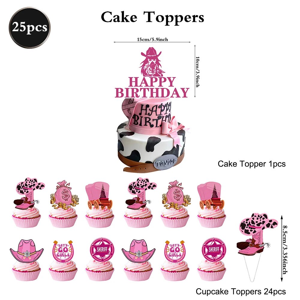 Розовые украшения для вечеринки EsenTroye Cake Topper 25pcs