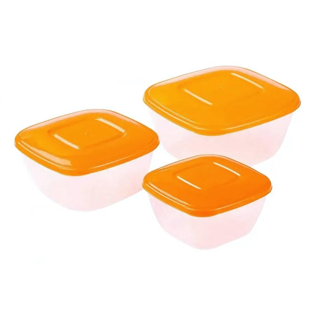 Набор контейнеров для СВЧ 10 предметов: 0.8л, 1.2л, 2л, пластик, оранжевые крышки (комплект 10 шт)