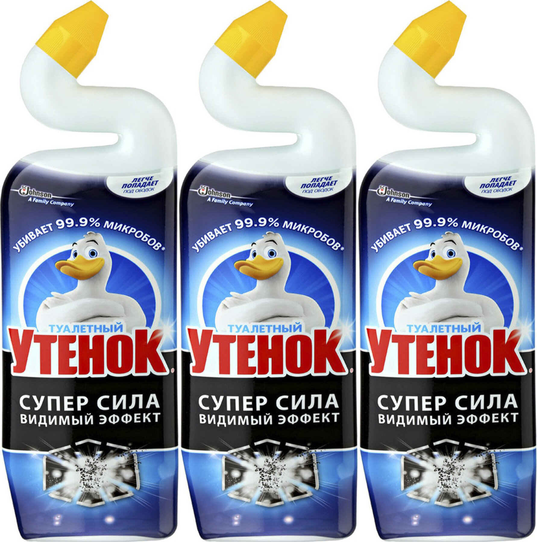 Чистящее средство Туалетный Утенок Супер сила видимый эффект для унитаза 500 мл, комплект: 3 упаковки по 500 мл