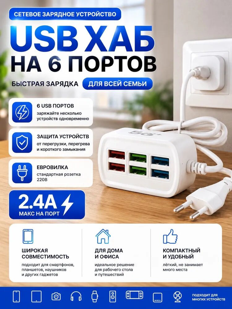 I0USB Удлинитель Сетевого Фильтра Для Зарядки Телефона С Головкой, Разветвителем Сокетов, Европейской Вилкой.