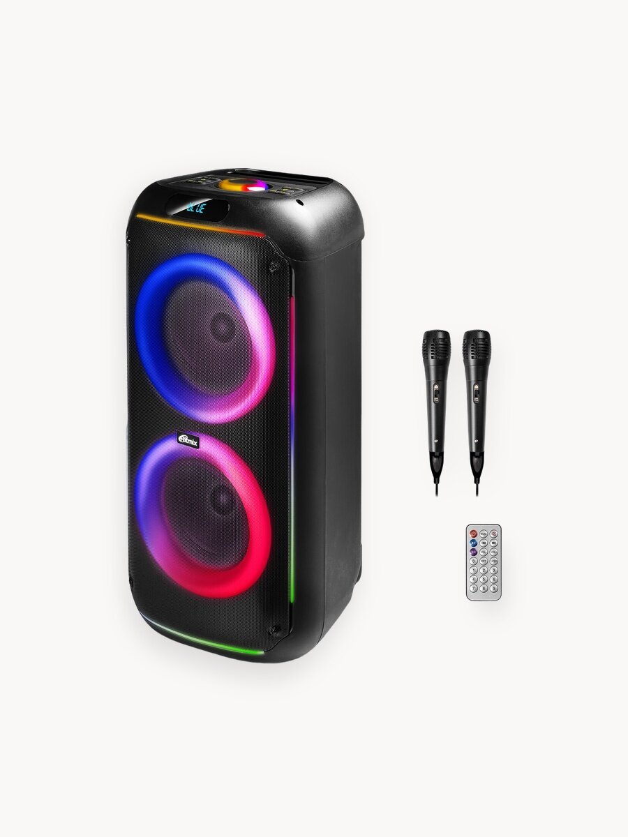 Портативная колонка RITMIX SP-770B, Bluetooth, USB, microSD, AUX, FM-радио, TWS-режим, 2 микрофона в комплекте