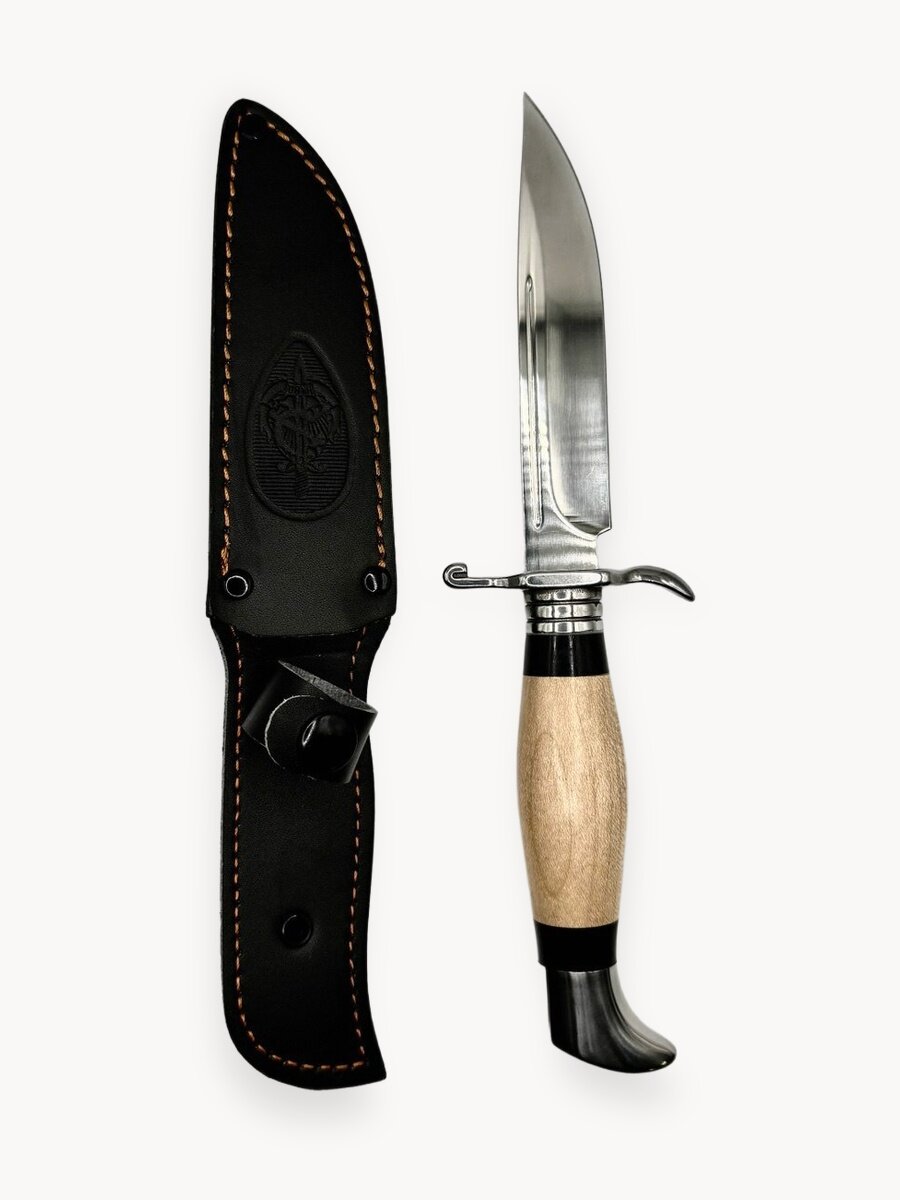 Нож туристический "Финка НКВД наградная", в подарочной коробке с кожаными ножнами, сталь 95х18 кованая, рукоять дерево