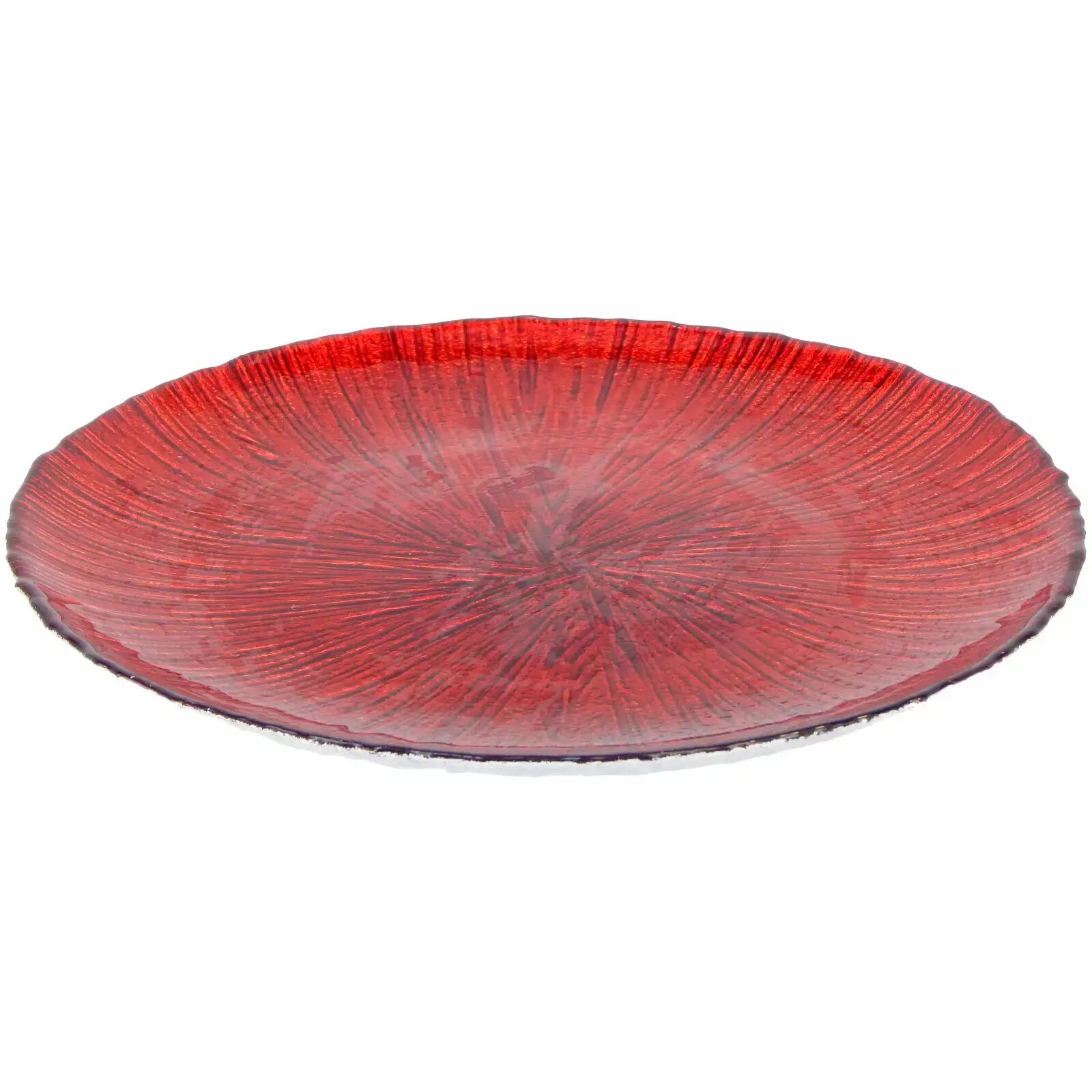 Тарелка 40см «Рубин», яркий красный цвет, стекло, текстурированная поверхность