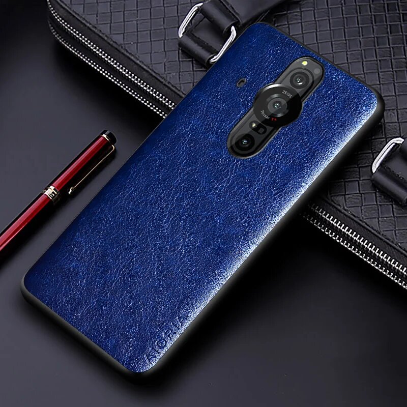 Чехол для Sony Xperia Pro I, синий, из искусственной кожи