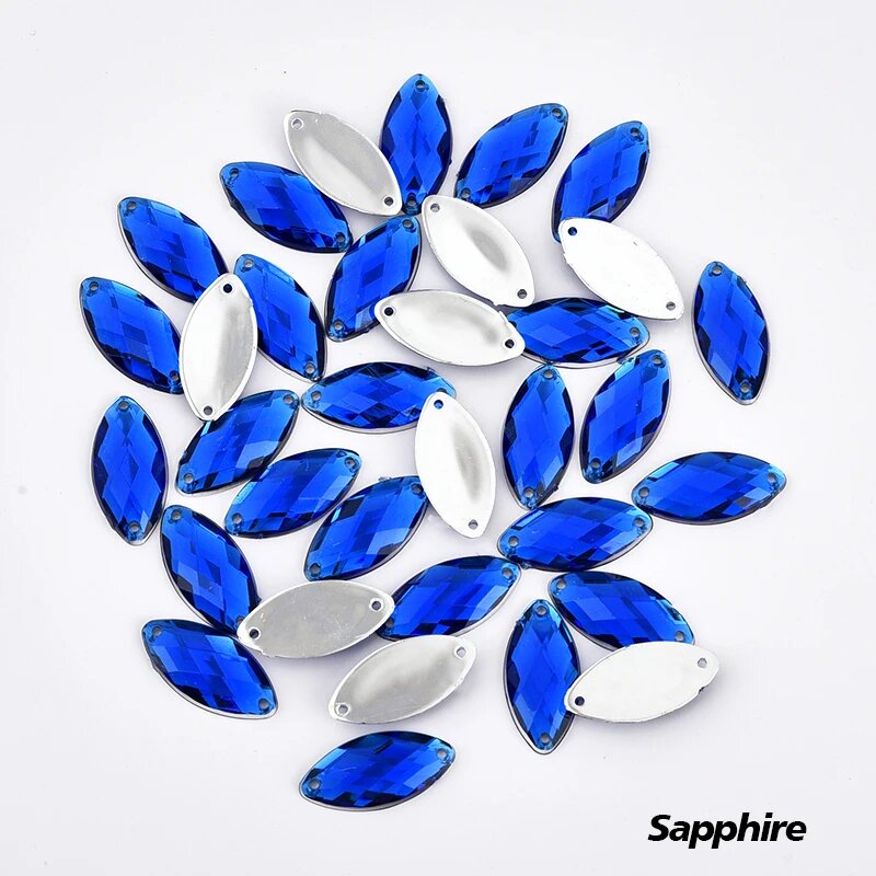Стразы конского глаза синие Sapphire 7x15мм, 100шт