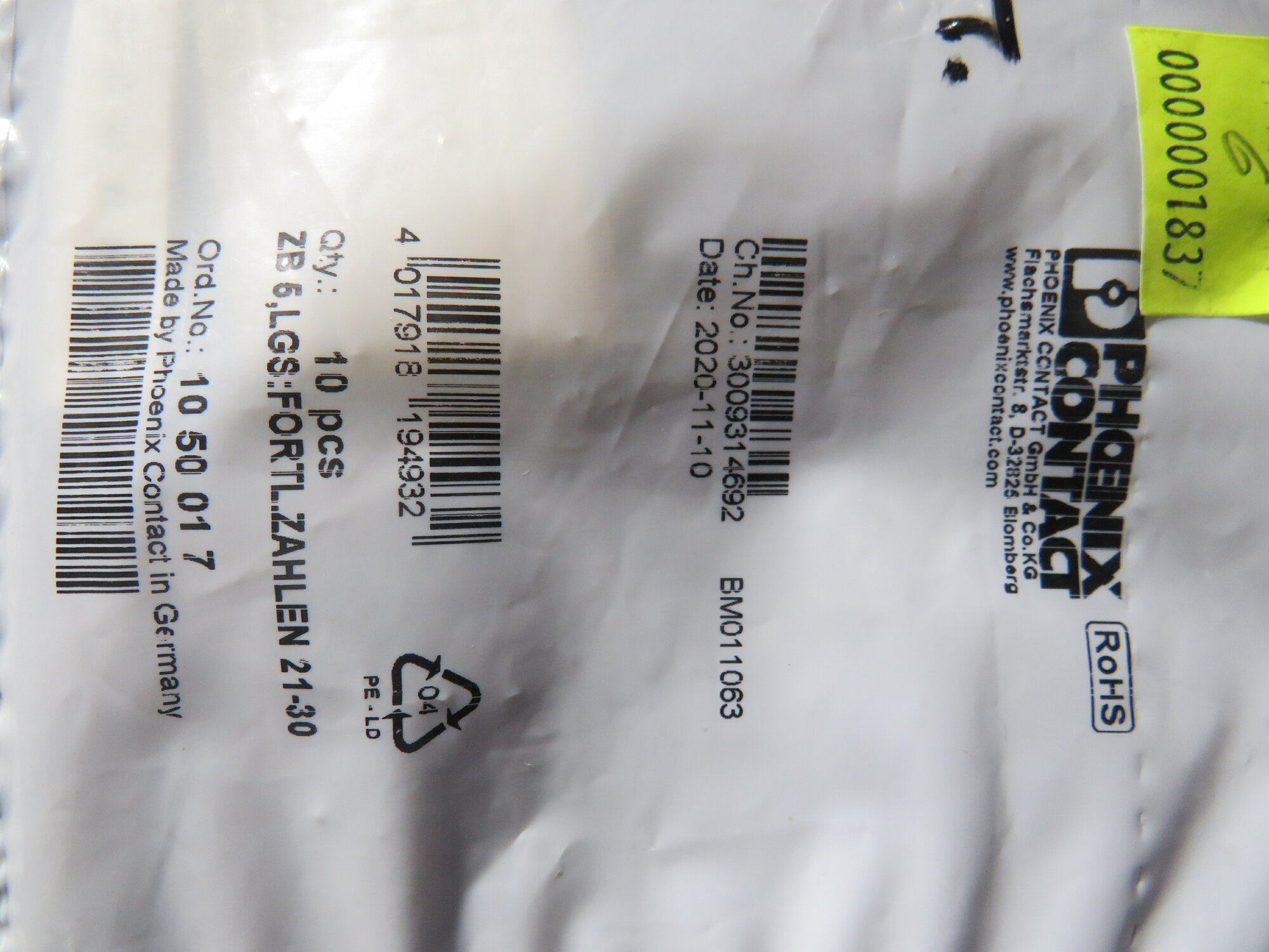 Маркировочная планка Zack от производителя Phoenix Contact, арт 1050017:0021 (ZB5 LGS:21-30), 1 шт