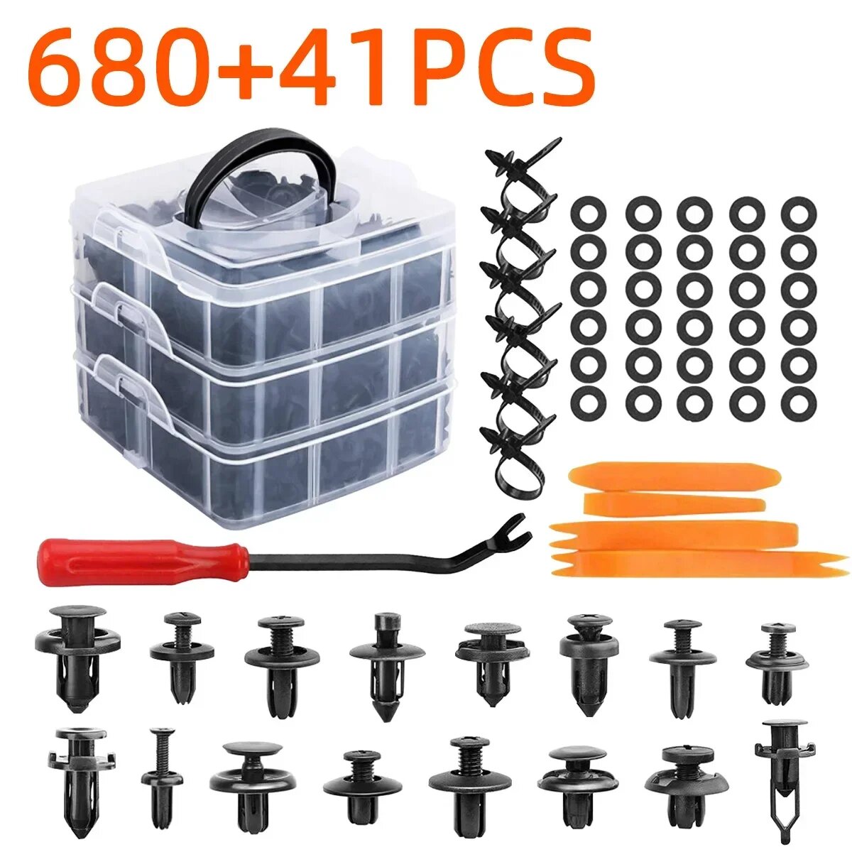 Авто пластиковый крепеж для бампера, заклепка, фиксатор, нажимной тип, крепеж крышки двигателя, крыло, обшивка двери автомобиля, зажим для панели, 680PCS (41 Tools)