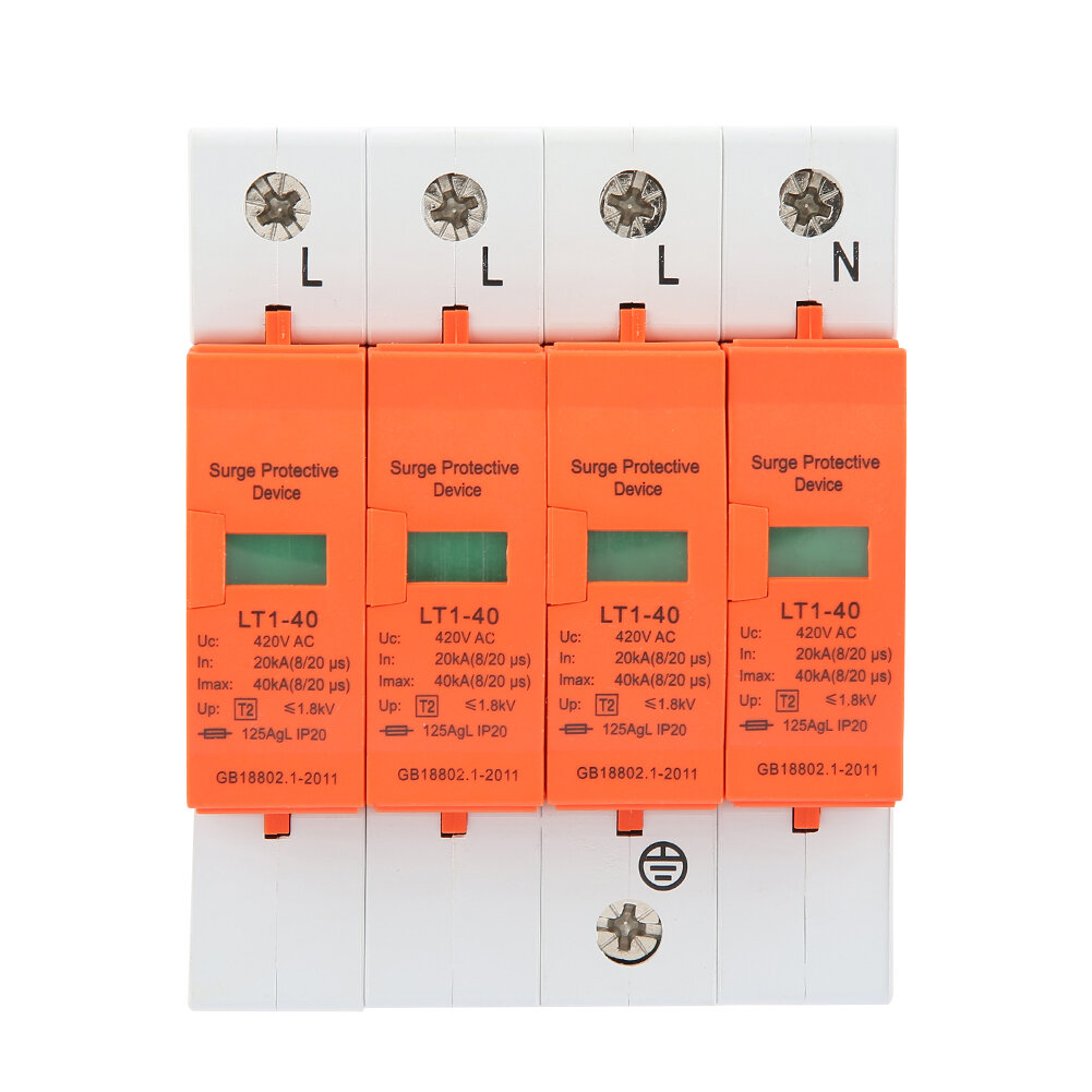 4P 40kA 420V AC Устройство защиты от перенапряжения, низковольтный разрядник для дома, обеспечивающий электробезопасность и защиту от перенапряжения