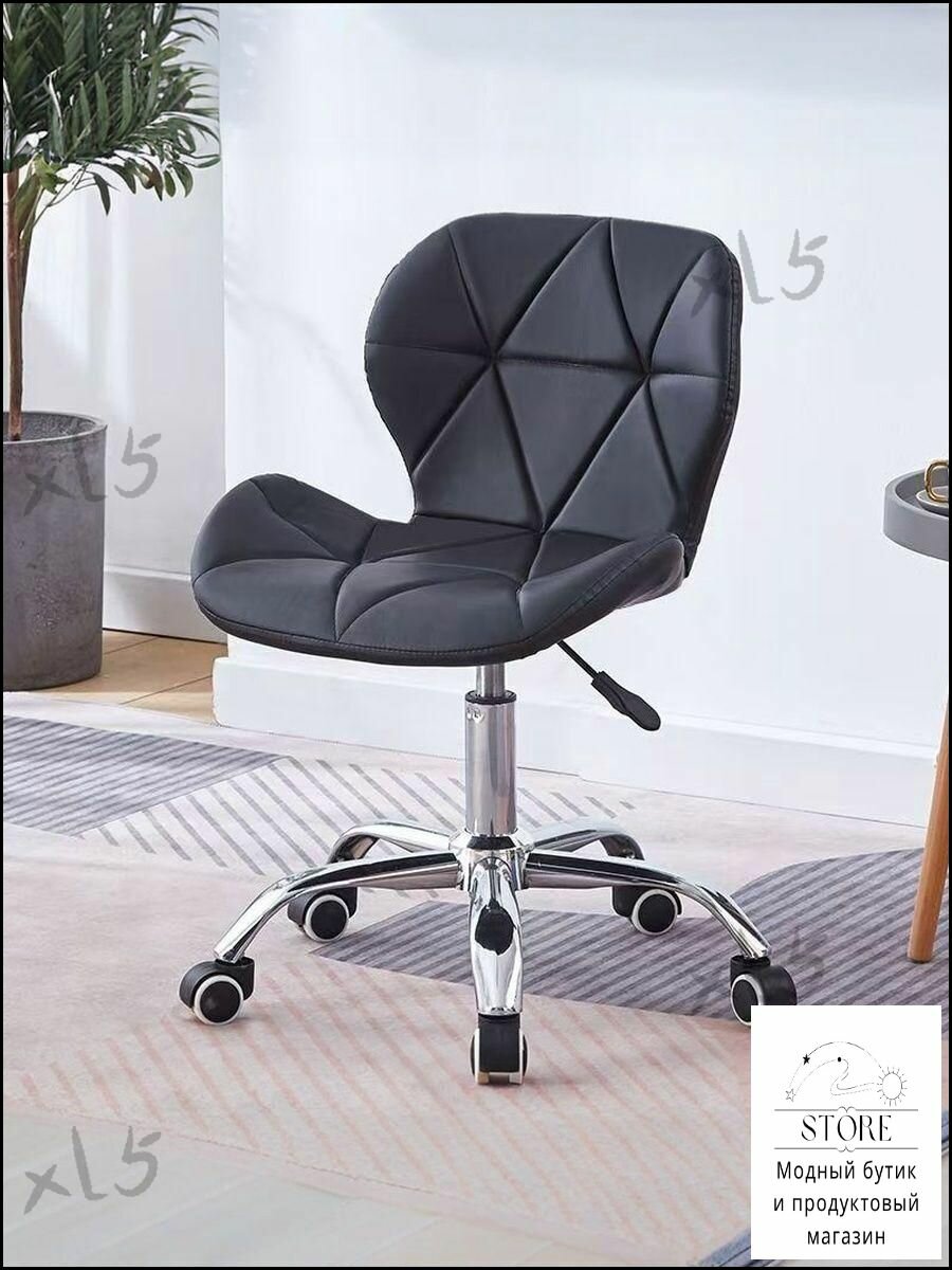 Стул мастера на колесиках ракушка / черный, хромированная сталь.