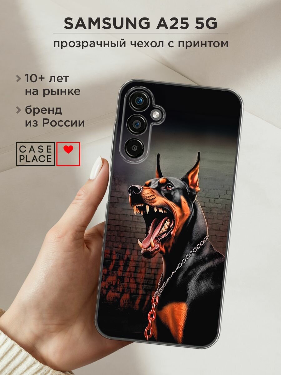 Чехол на Samsung Galaxy A25 5G / Самсунг Галакси A25 5G с принтом "Доберман с цепью"