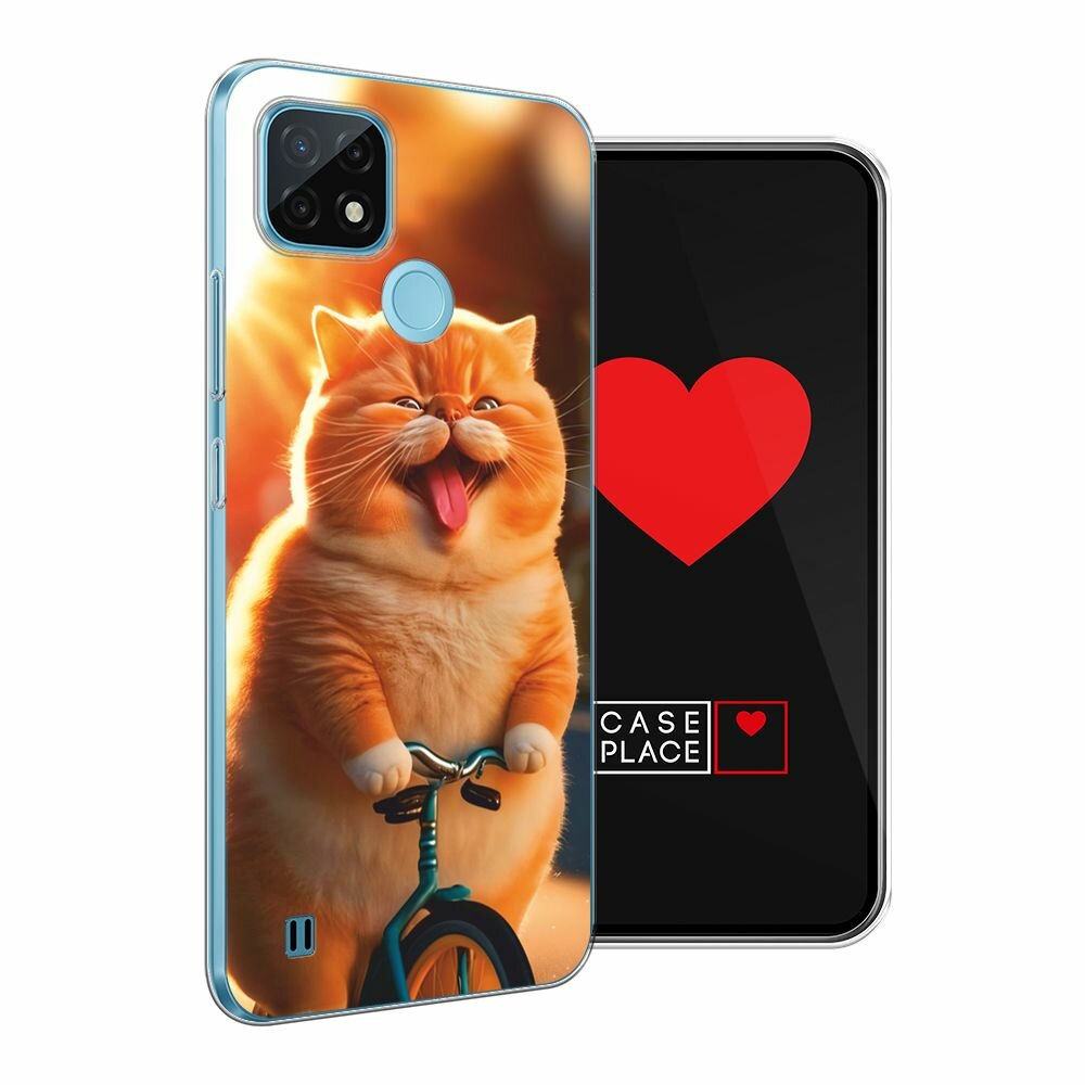 Силиконовый чехол на Realme C21 / Реалми С21 с принтом "Кот на велике" — фото 1