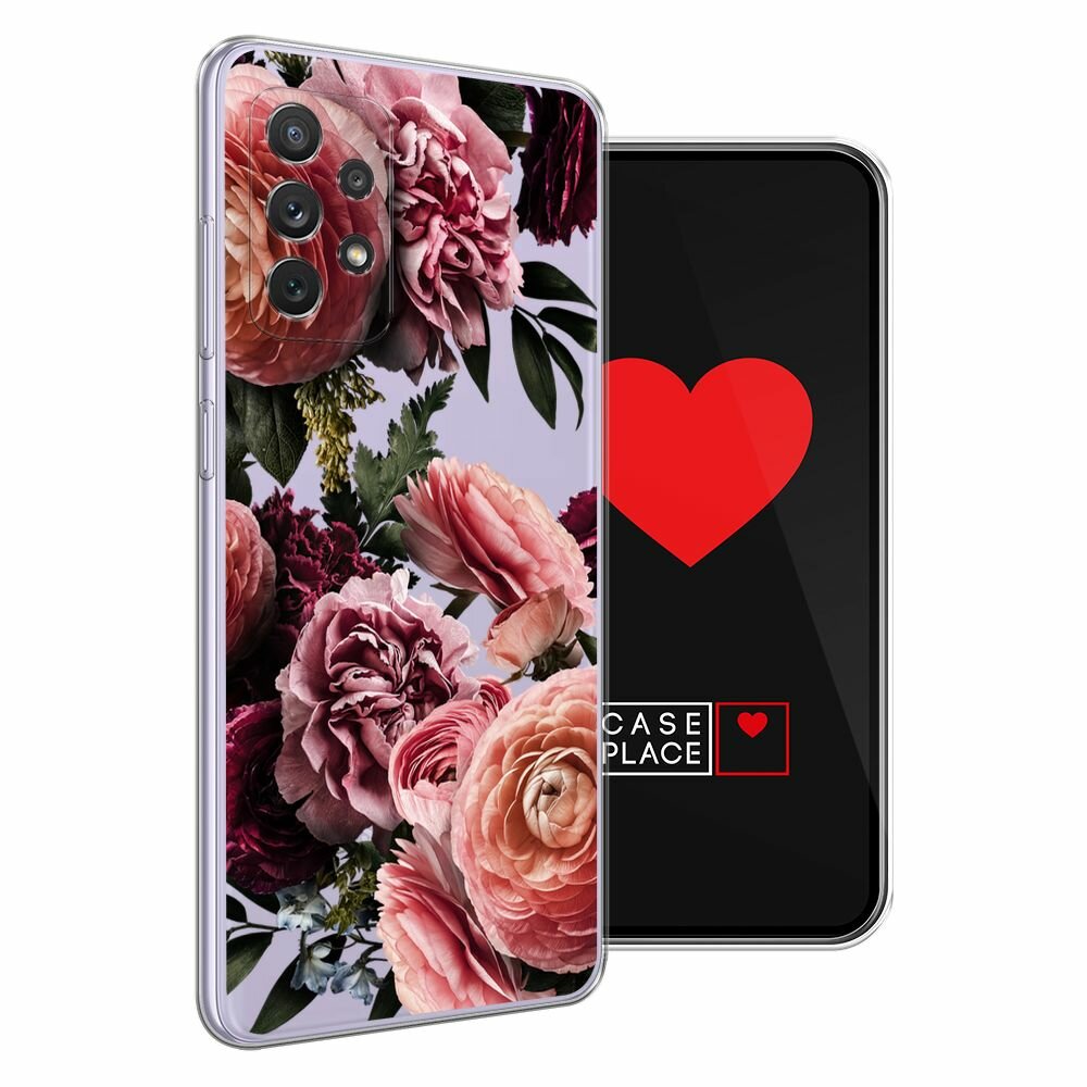 Чехол на Samsung Galaxy A73 / Самсунг Галакси А73 с принтом "Бордовые винтажные цветы", прозрачный — фото 1