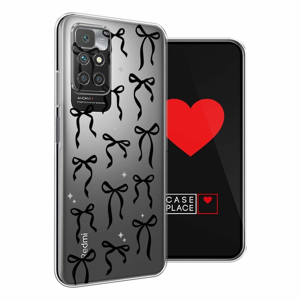 Чехол на Xiaomi Redmi 10 / Сяоми Редми 10 с принтом "Black bows", прозрачный — фото 1