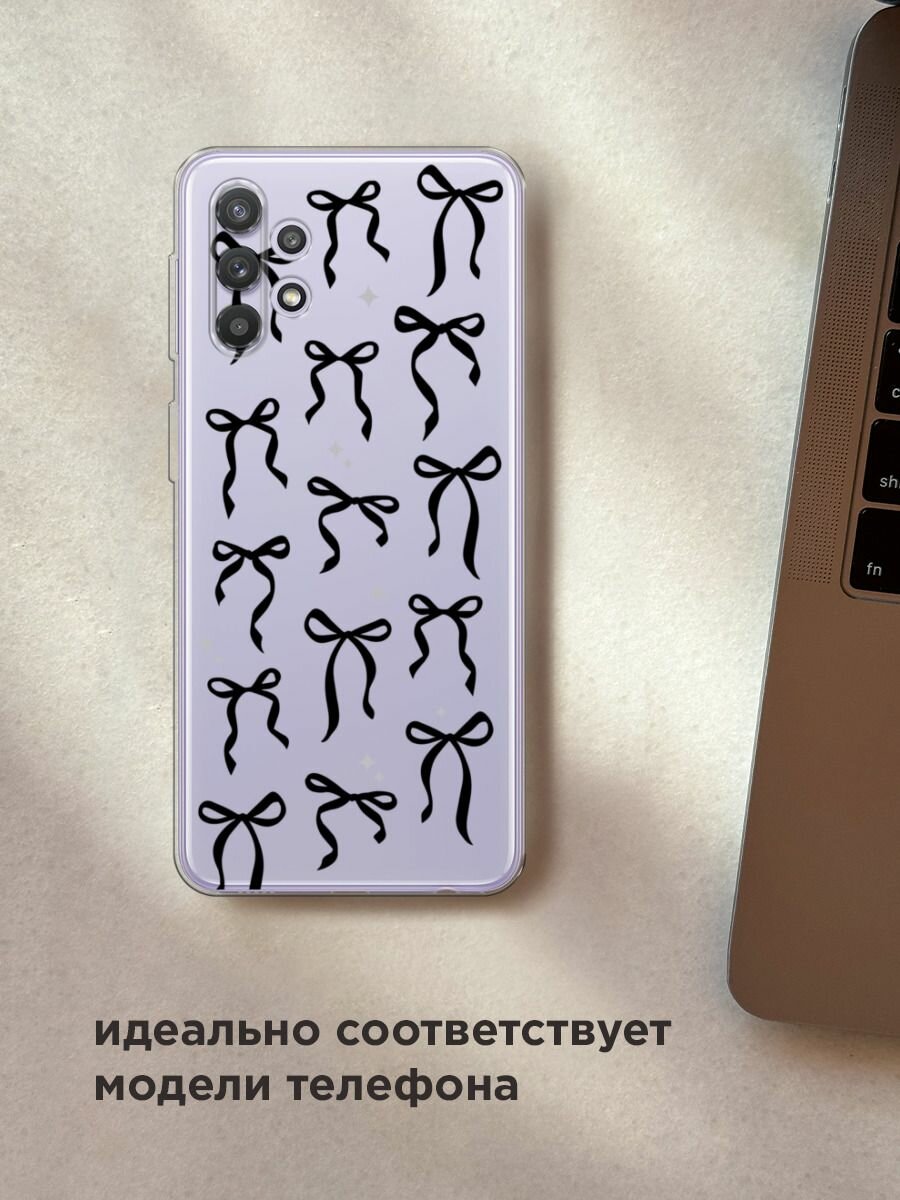 Чехол на Samsung Galaxy A32 / Самсунг Галакси А32 с принтом "Black bows", прозрачный — фото 1
