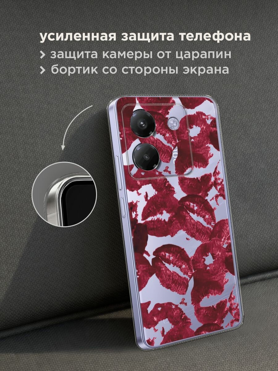 Чехол на Poco M7 Pro / Поко М7 Про с принтом "Помада паттерн 2", прозрачный — фото 1