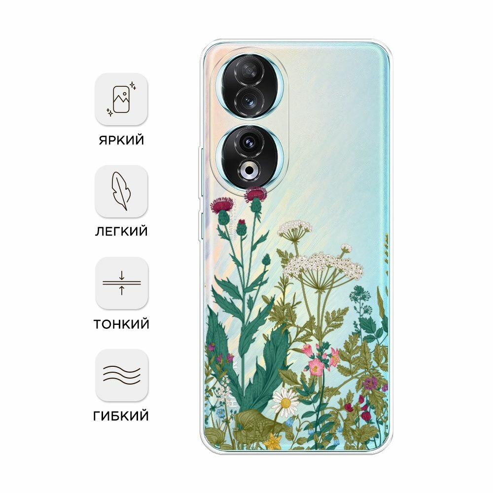 Чехол на Honor 90 / Хонор 90 с принтом "Дикие полевые цветы", прозрачный — фото 1