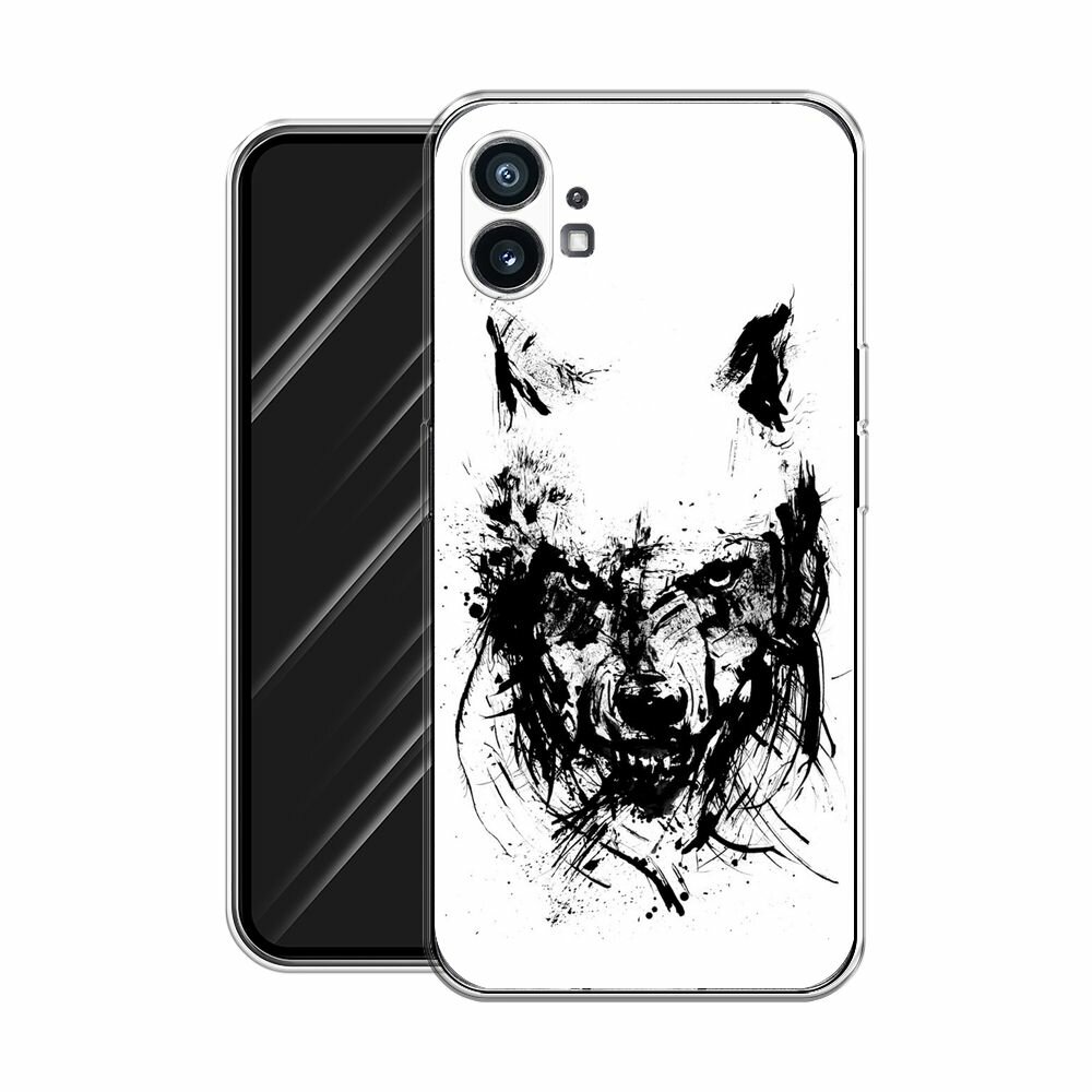 Силиконовый чехол на Nothing Phone 1 / Нафинг Фон 1 с принтом Волк тушь — фото 1