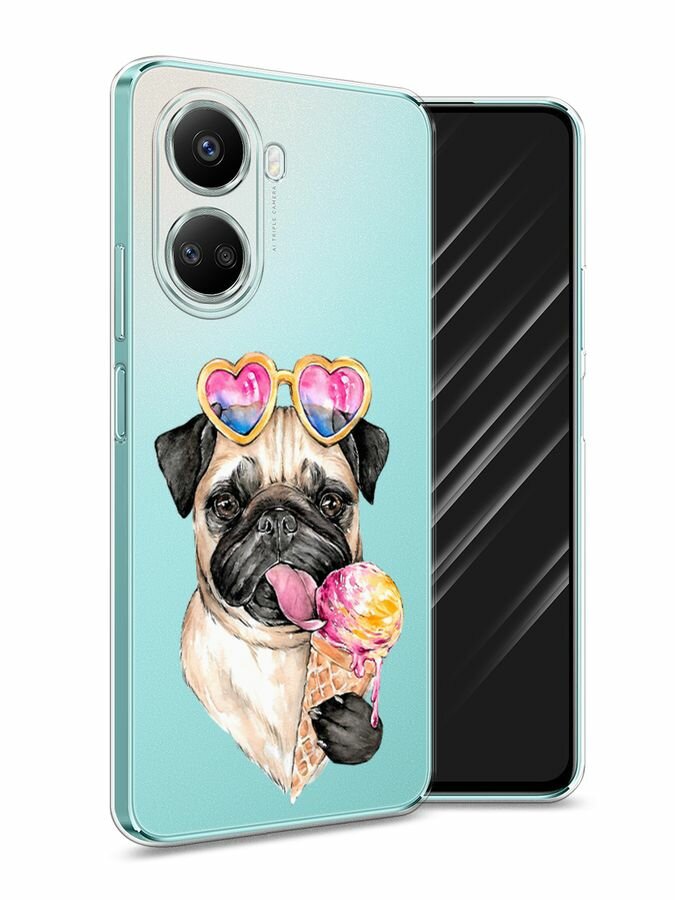 Чехол на Huawei nova 10 SE / Хуавей Нова 10 SE с принтом Мопс с мороженкой, прозрачный