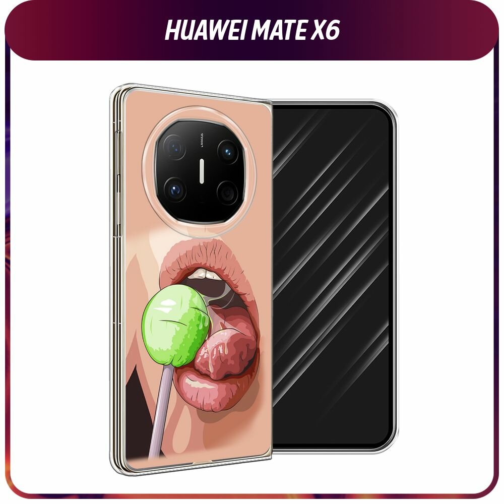 Чехол на Huawei Mate X6 / Хуавей Мате X6 с принтом губы и чупа-чупс