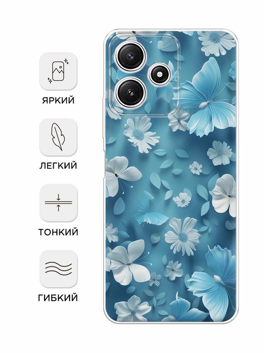 Чехол на Xiaomi Redmi 12 5G / Сяоми Редми 12 5G с принтом "Голубые глазурные цветы" — фото 1