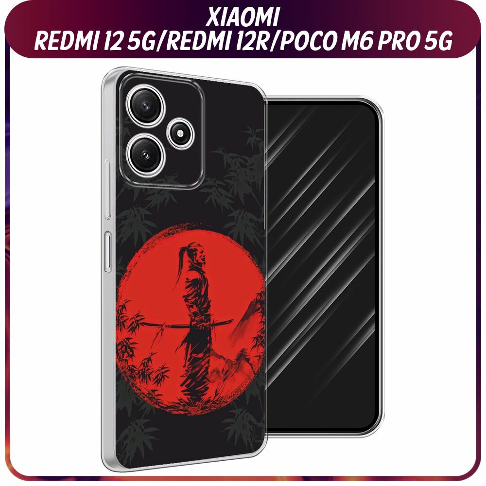 Чехол на Xiaomi Redmi 12 5G / Сяоми Редми 12 5G с принтом "Самурай на красном фоне"