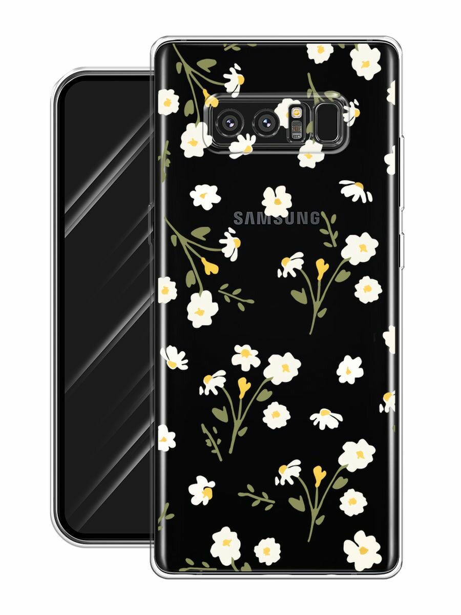 Чехол на Samsung Galaxy Note 8 / Самсунг Галакси Нот 8 с принтом "Пучки ромашек паттерн", прозрачный — фото 1
