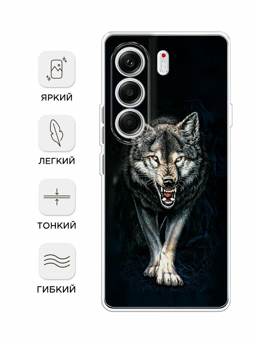 Чехол на Tecno Camon 40 Pro / Текно Камон 40 Про с принтом "Злобный волк из ночи" — фото 1