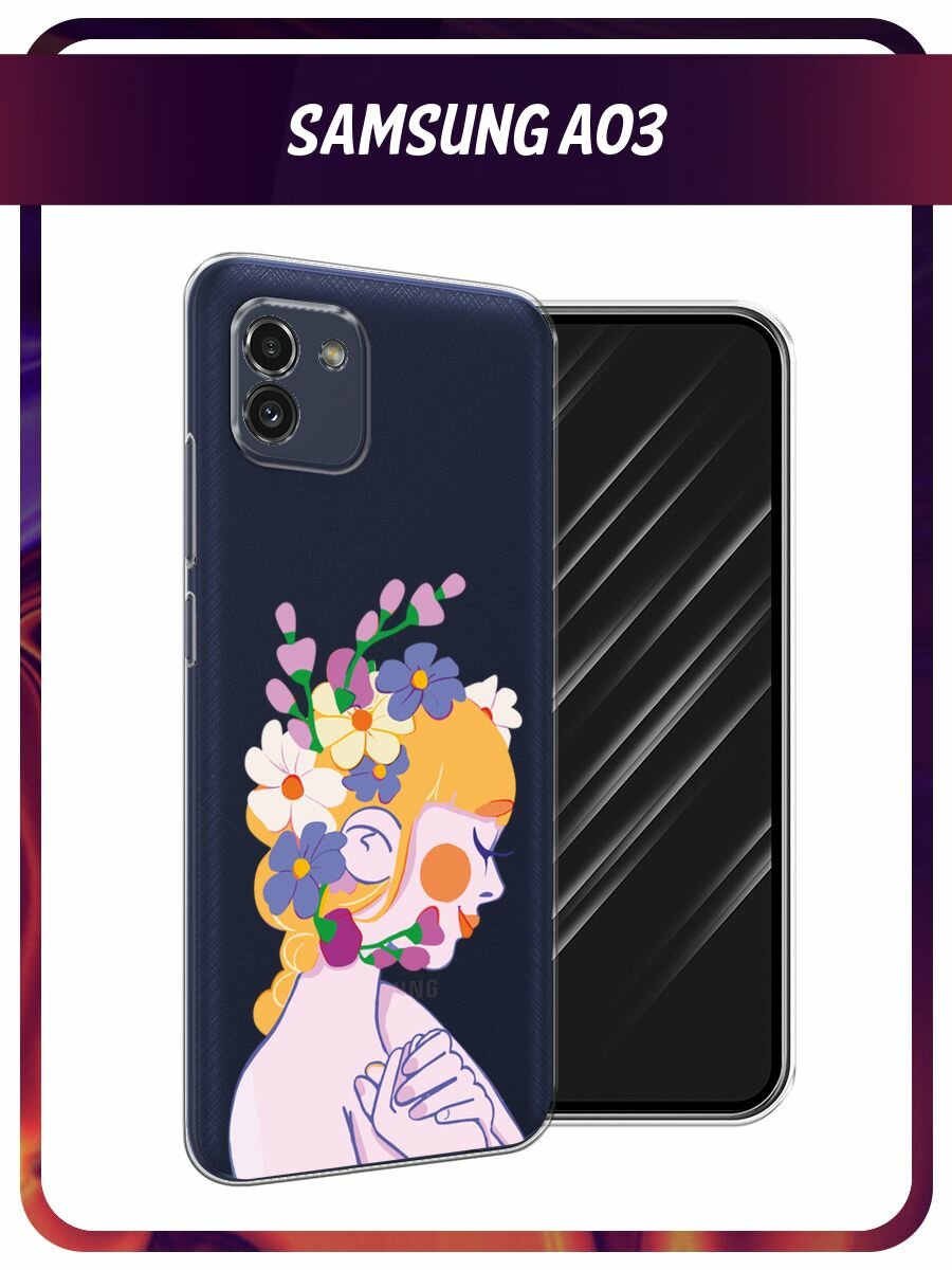 Чехол на Samsung Galaxy A03 / Самсунг Галакси А03 с принтом Цветочная девушка, прозрачный
