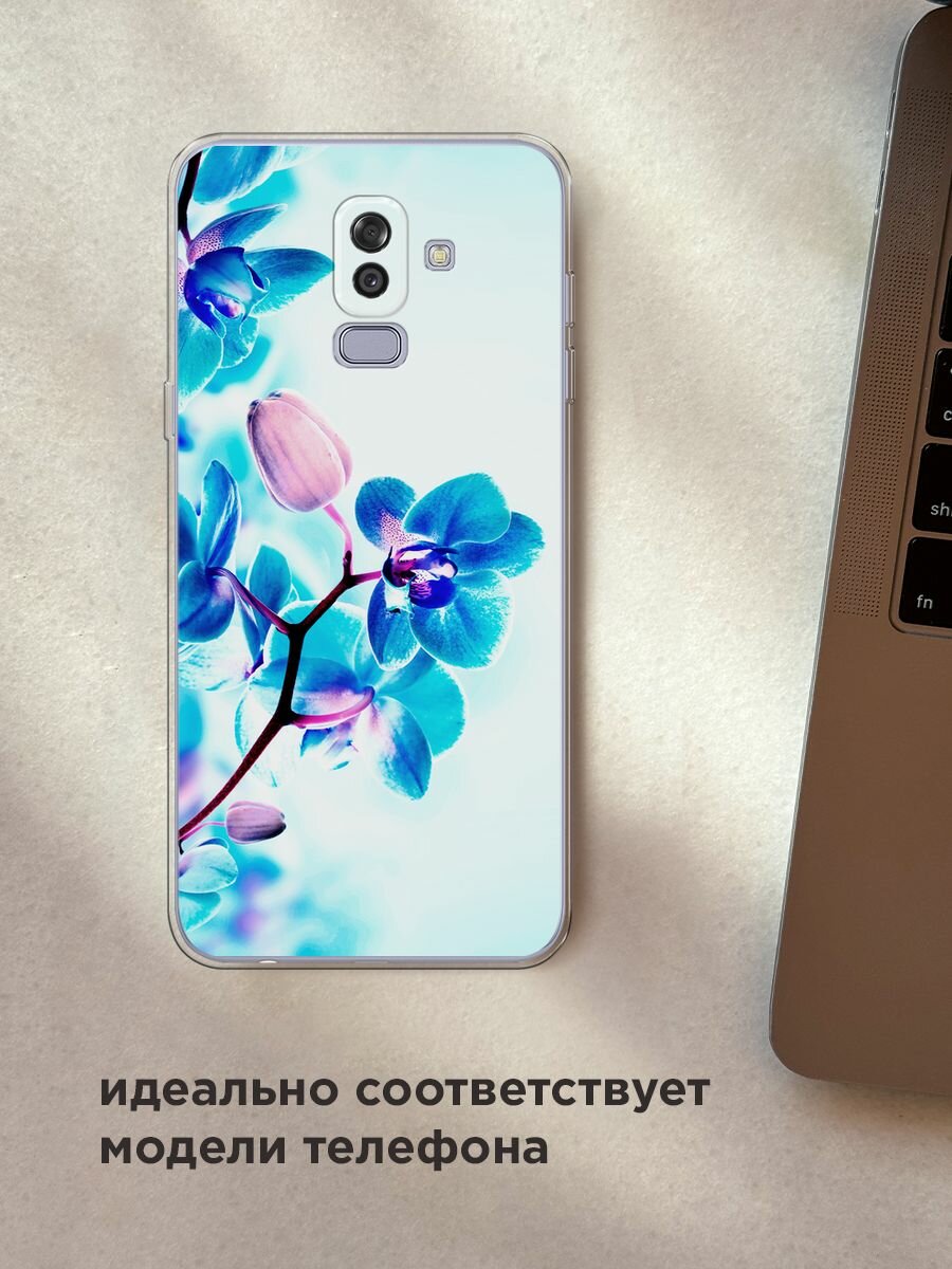 Чехол на Samsung Galaxy J8 / Самсунг Галакси Джей 8 с принтом "Голубая орхидея" — фото 1
