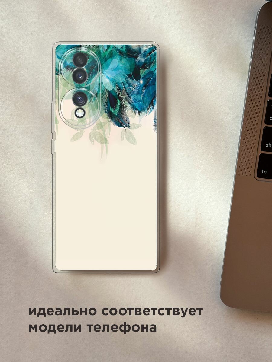 Силиконовый чехол на Honor 70 / Хонор 70 с принтом Перья голубого цвета — фото 1