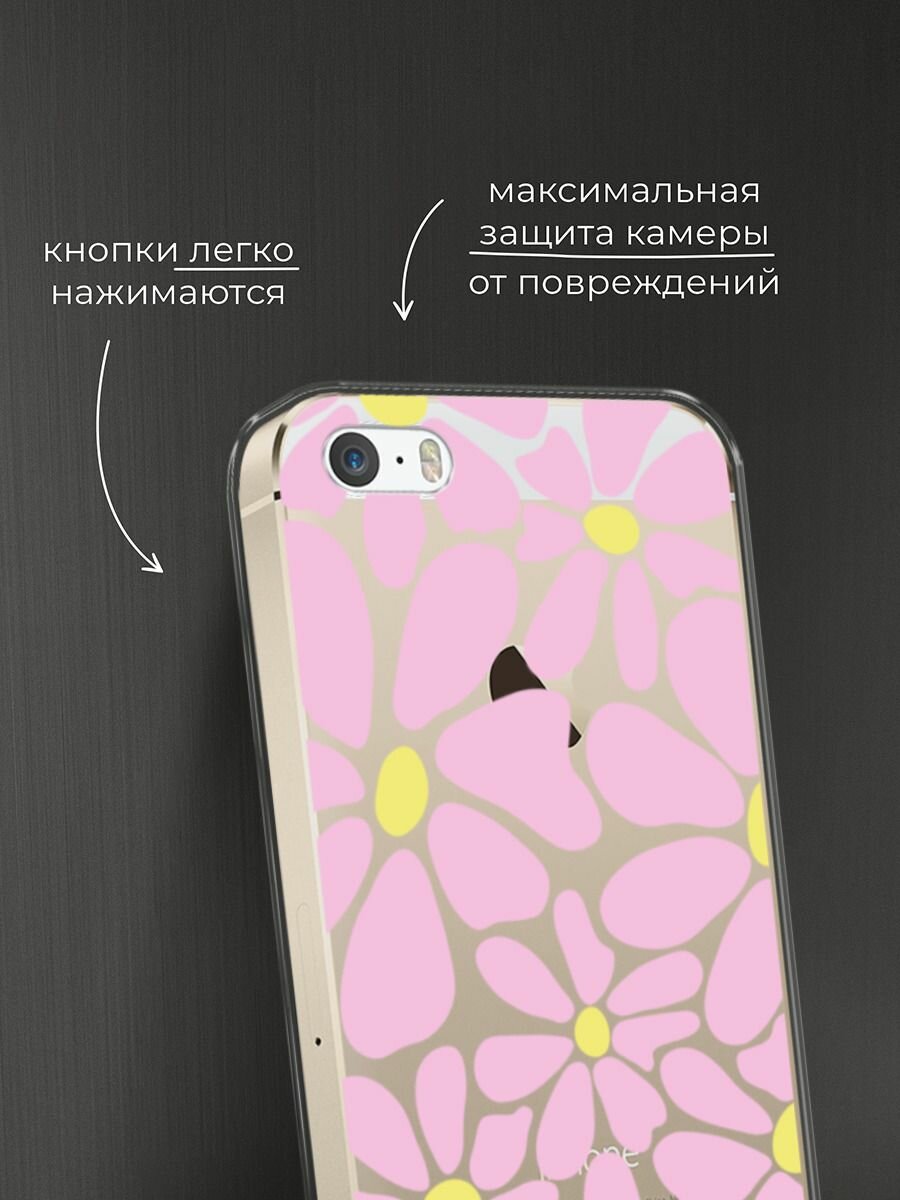 Чехол на Apple iPhone 5/5S/SE / Айфон 5/5S/SE с принтом "Розовые лепестки 2", прозрачный — фото 1